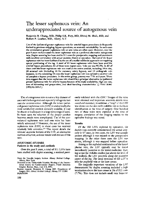 (PDF) The lesser saphenous vein: an underappreciated source of ...