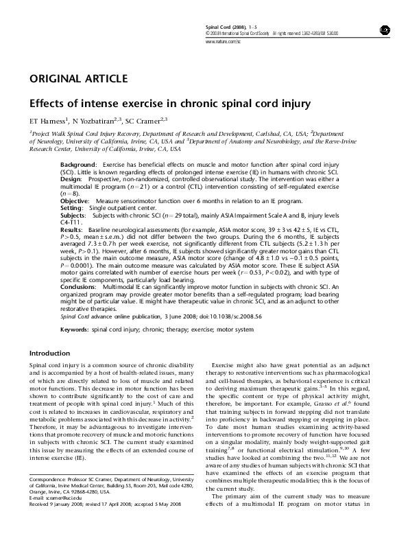 (PDF) Effects of intense exercise in chronic spinal cord injury