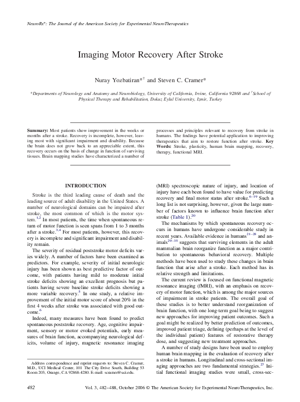 (PDF) Imaging motor recovery after stroke