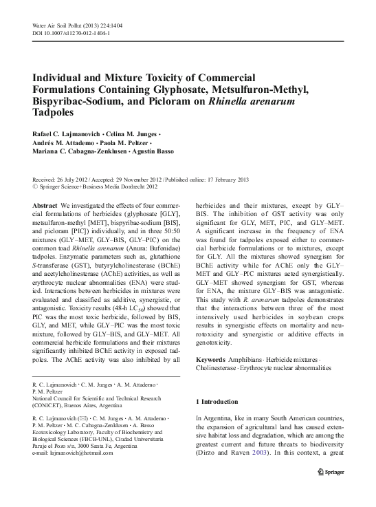 (PDF) Individual and Mixture Toxicity of Commercial Formulations Containing Glyphosate ...