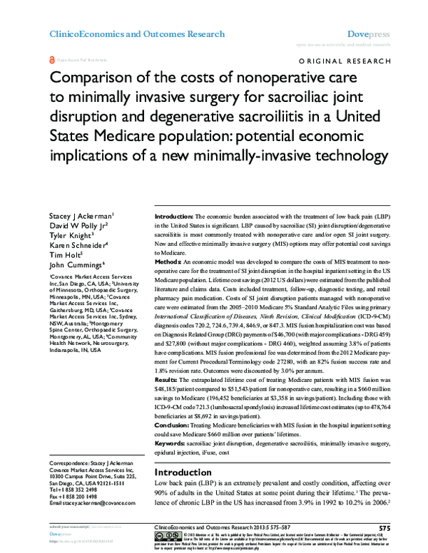 (PDF) Comparison of the costs of nonoperative care to minimally ...
