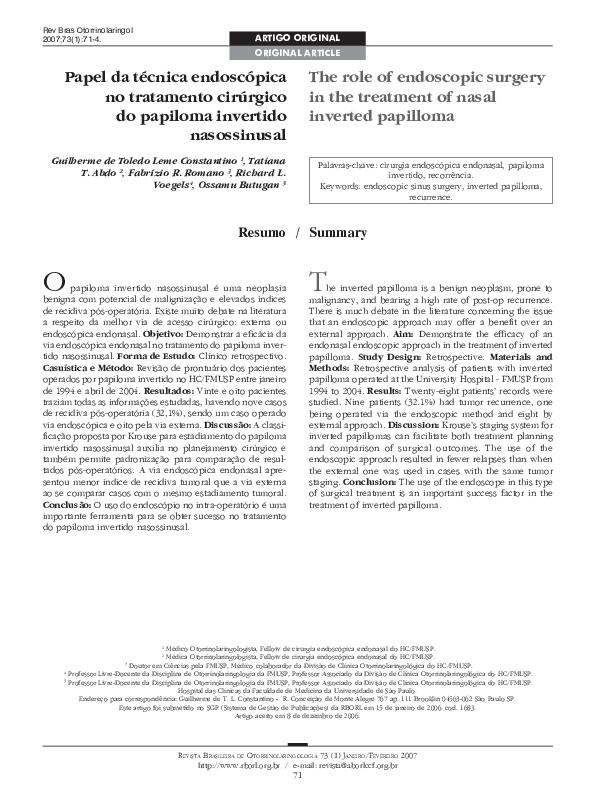 (PDF) The role of endoscopic surgery in the treatment of nasal inverted ...
