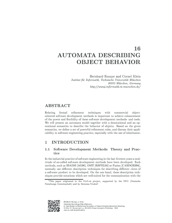 (PDF) Automata Describing Object Behavior
