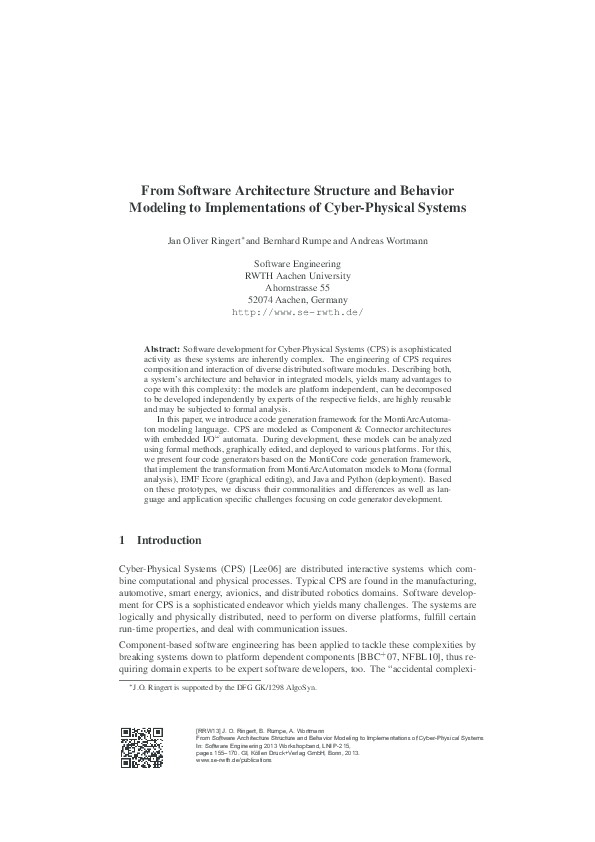 (PDF) From Software Architecture Structure and Behavior Modeling to ...