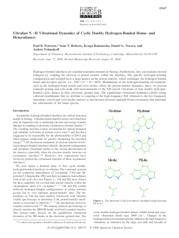 (PDF) Ultrafast N−H Vibrational Dynamics of Cyclic Doubly Hydrogen ...