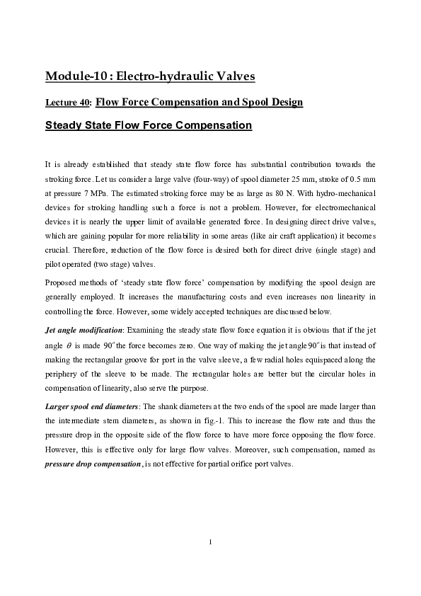 (PDF) Module-10 : Electro-hydraulic Valves Lecture 40: Flow Force ...