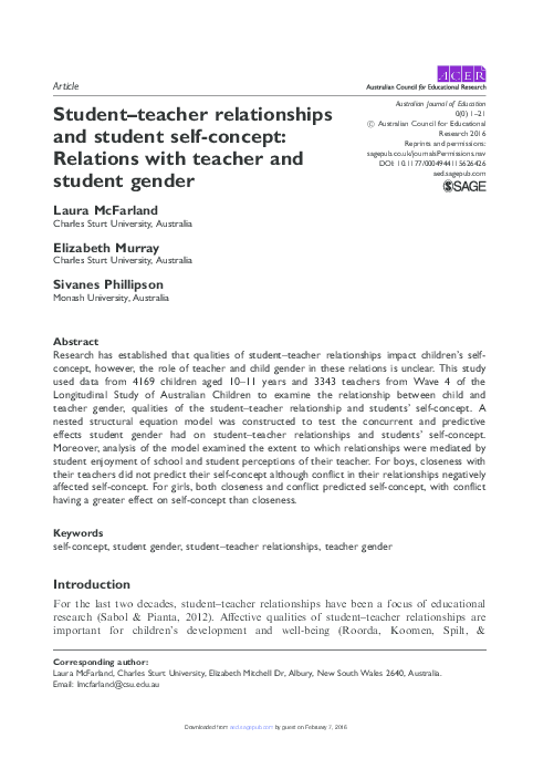 Student–teacher relationships and student self-concept: Relations with ...