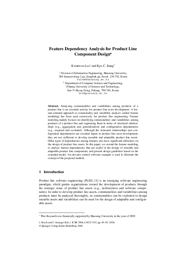 (PDF) Feature Dependency Analysis for Product Line Component Design