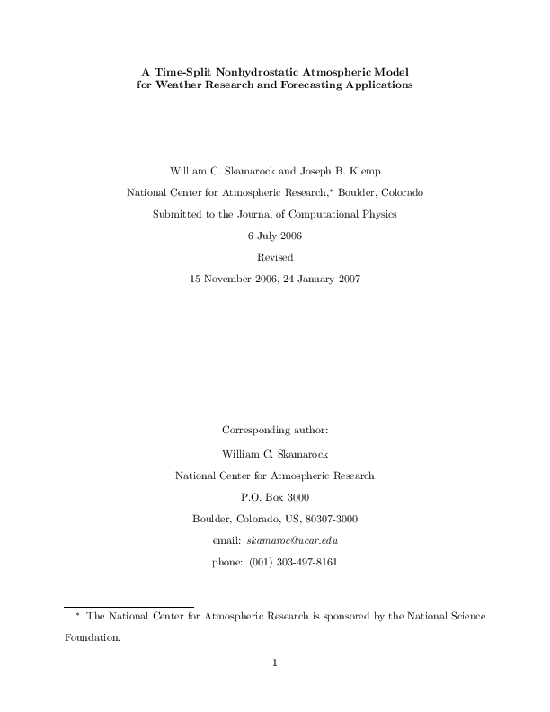 (PDF) A time-split nonhydrostatic atmospheric model for research and NWP applications