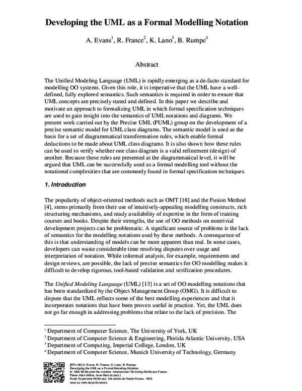 (PDF) Developing the UML as a formal modelling notation