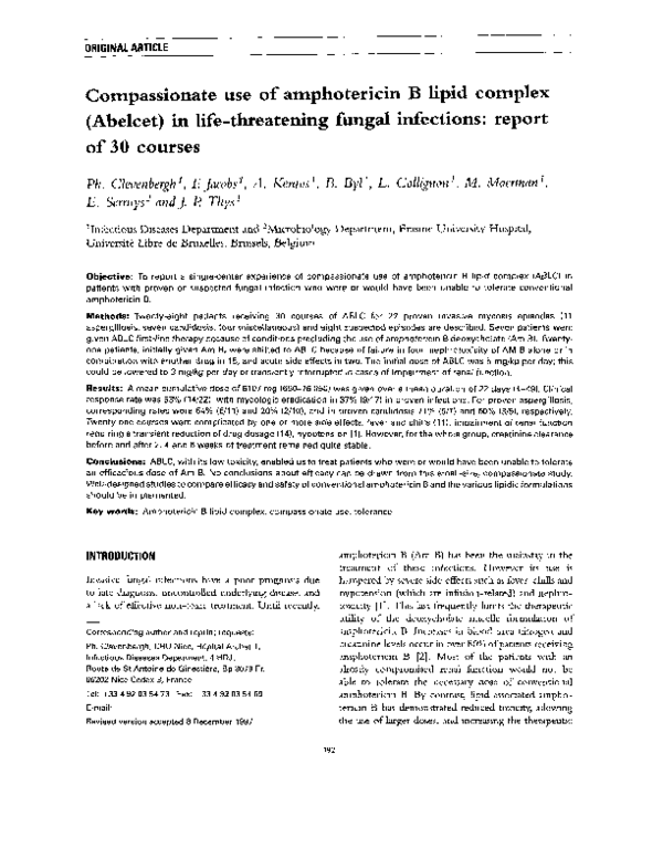 (PDF) Compassionate use of amphotericin B lipid complex (Abelcet) in ...