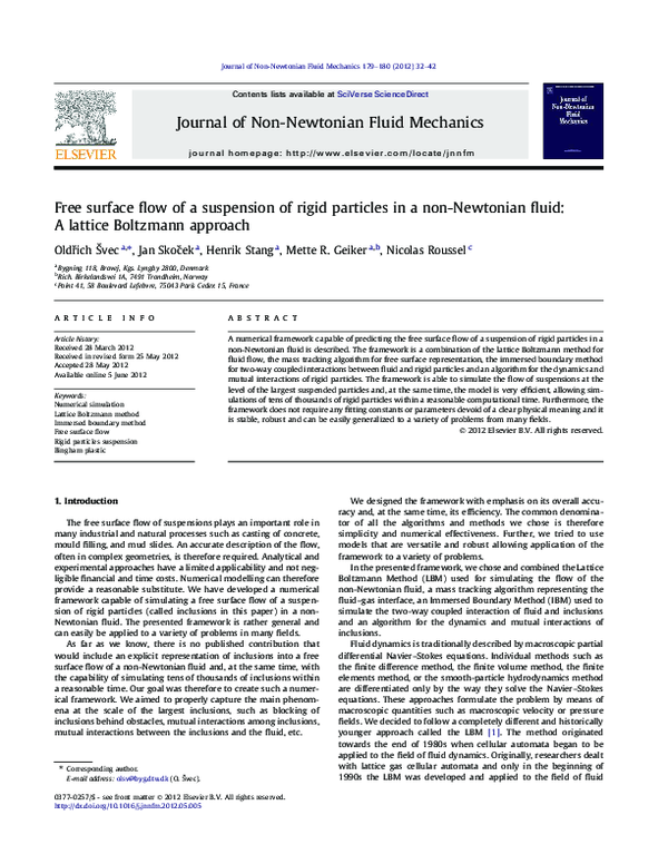 Free Surface Flow Of A Suspension Of Rigid Particles In A Non Newtonian Fluid A Lattice