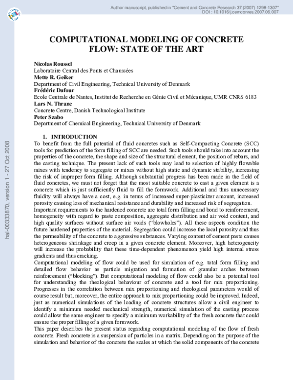 (PDF) Computational modeling of concrete flow: General overview