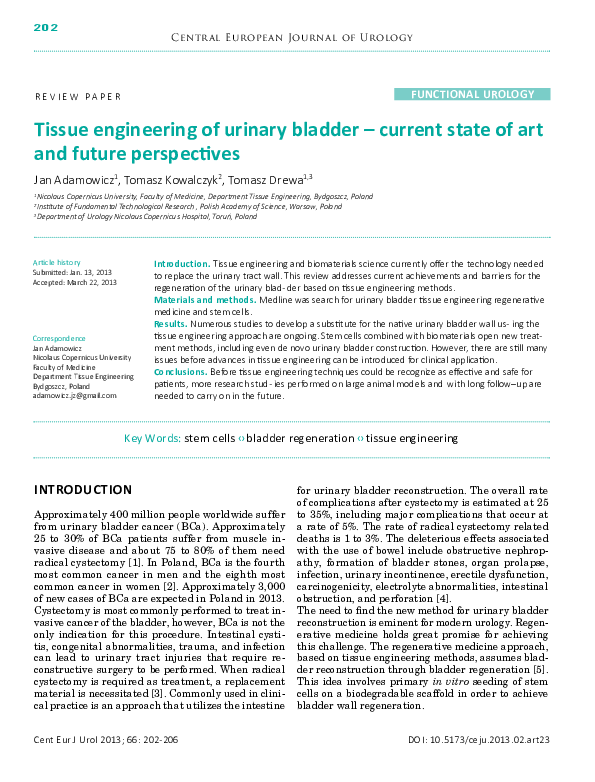 (PDF) Tissue engineering of urinary bladder - current state of art and ...