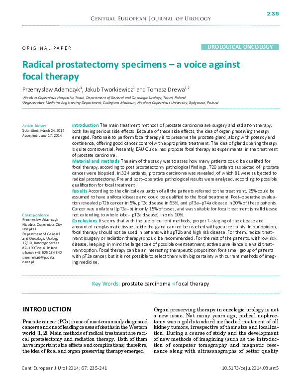(PDF) Radical prostatectomy specimens - a voice against focal therapy