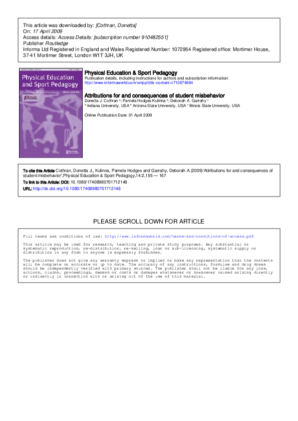 (PDF) Attributions for and consequences of student misbehavior