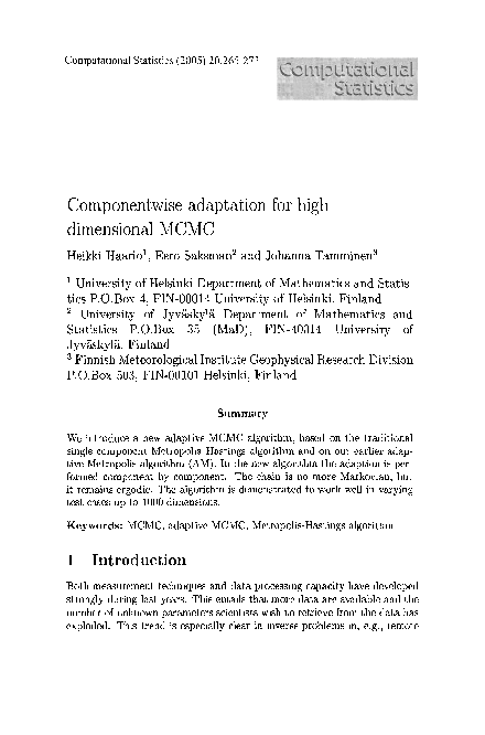 (PDF) Componentwise adaptation for high dimensional MCMC