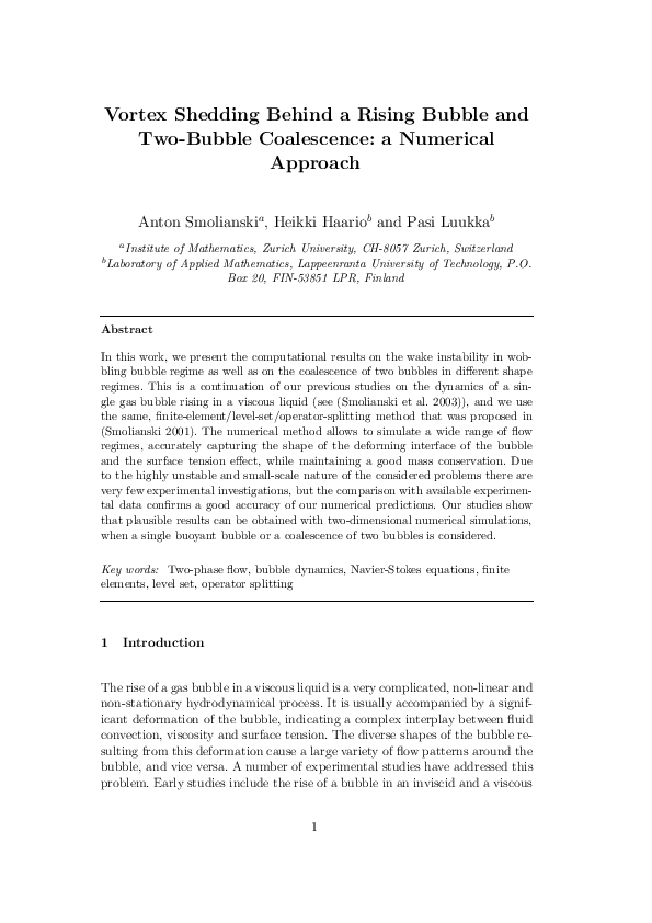 Pdf Vortex Shedding Behind A Rising Bubble And Two Bubble Coalescence A Numerical Approach