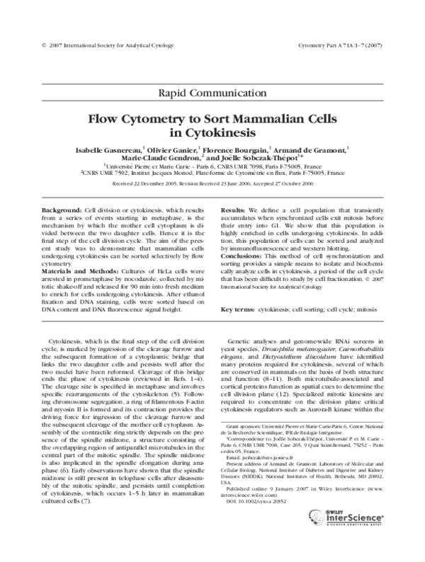 (PDF) Flow cytometry to sort mammalian cells in cytokinesis