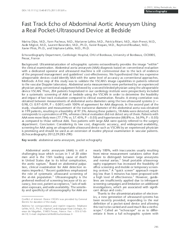 (PDF) Fast Track Echo of Abdominal Aortic Aneurysm Using a Real Pocket ...