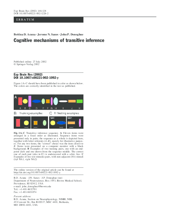 (PDF) Cognitive mechanisms of transitive inference