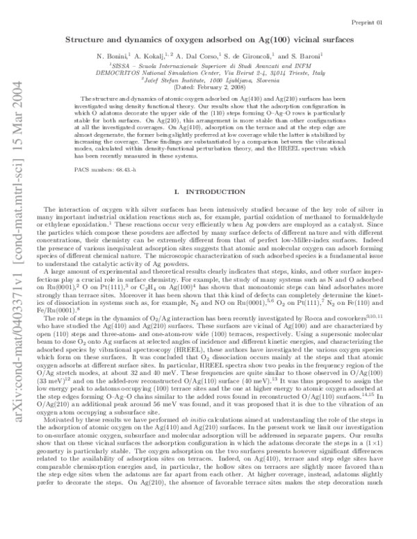 (PDF) The reaction of propylene with ordered and disordered oxygen ...