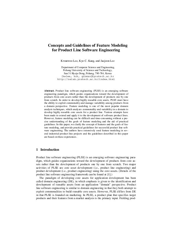 Pdf Concepts And Guidelines Of Feature Modeling For Product Line Software Engineering