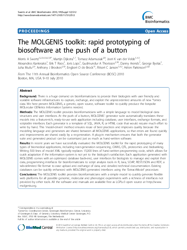 (PDF) The MOLGENIS toolkit: rapid prototyping of biosoftware at the ...