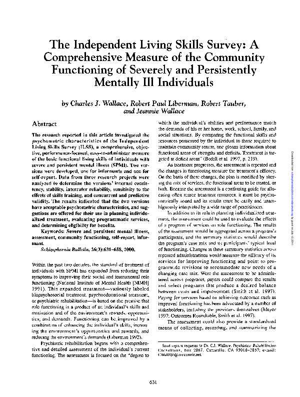 (PDF) The Independent Living Skills Survey: A Comprehensive Measure of ...