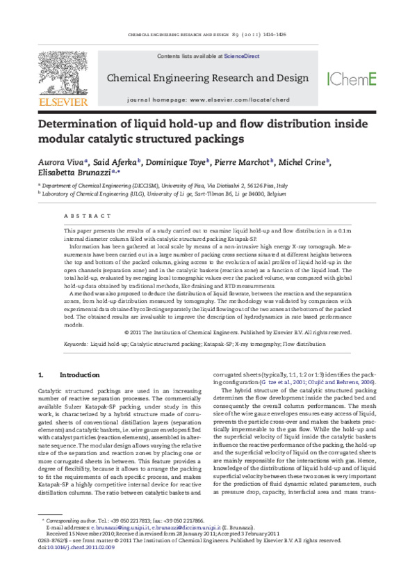 (PDF) Determination of liquid hold-up and flow distribution inside ...