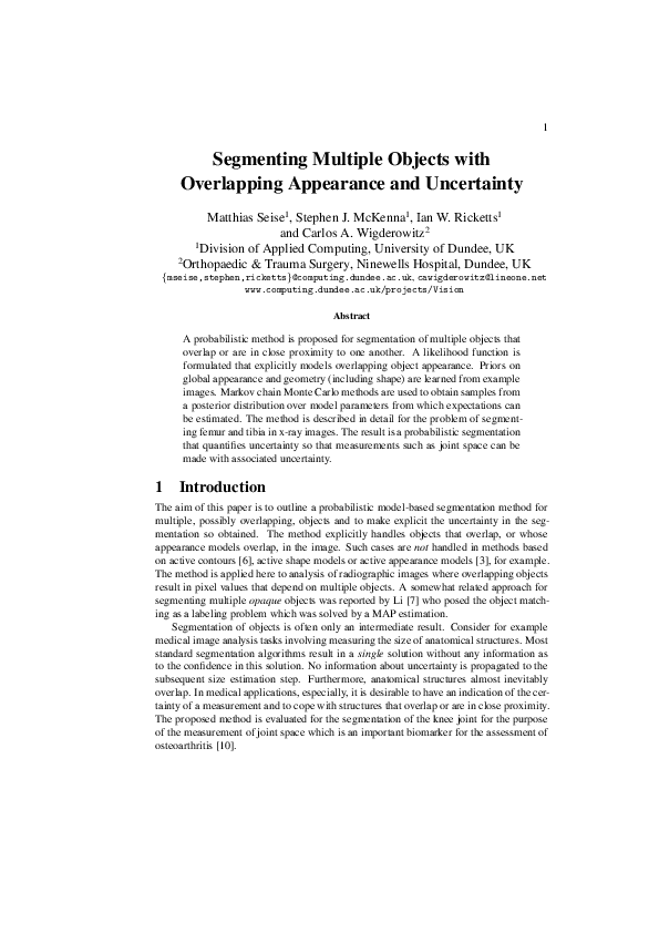 (PDF) Segmenting Multiple Objects with Overlapping Appearance and Uncertainty