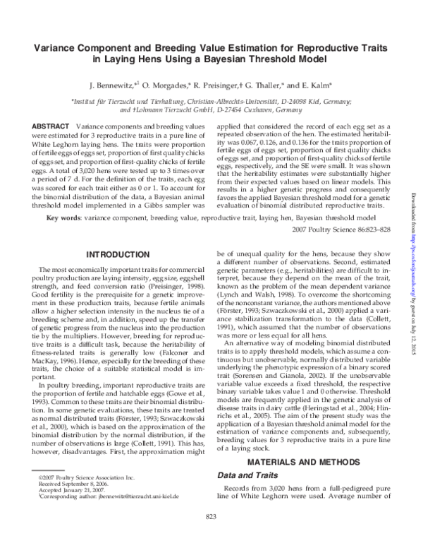 (PDF) Variance Component and Breeding Value Estimation for Reproductive Traits in Laying Hens ...
