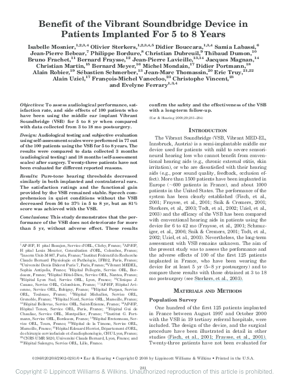 (PDF) Benefit of the Vibrant Soundbridge Device in Patients Implanted ...