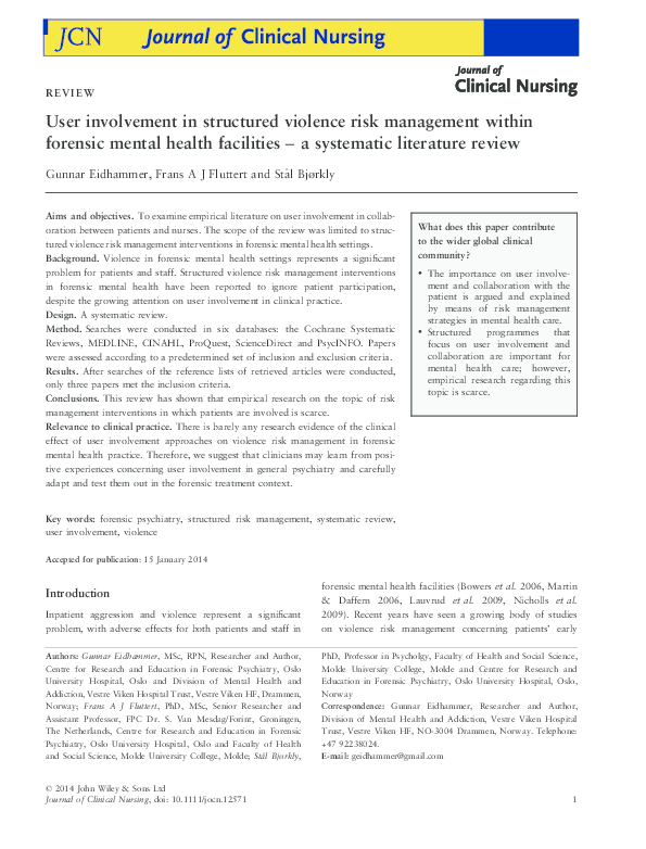 (PDF) User involvement in structured violence risk management within ...