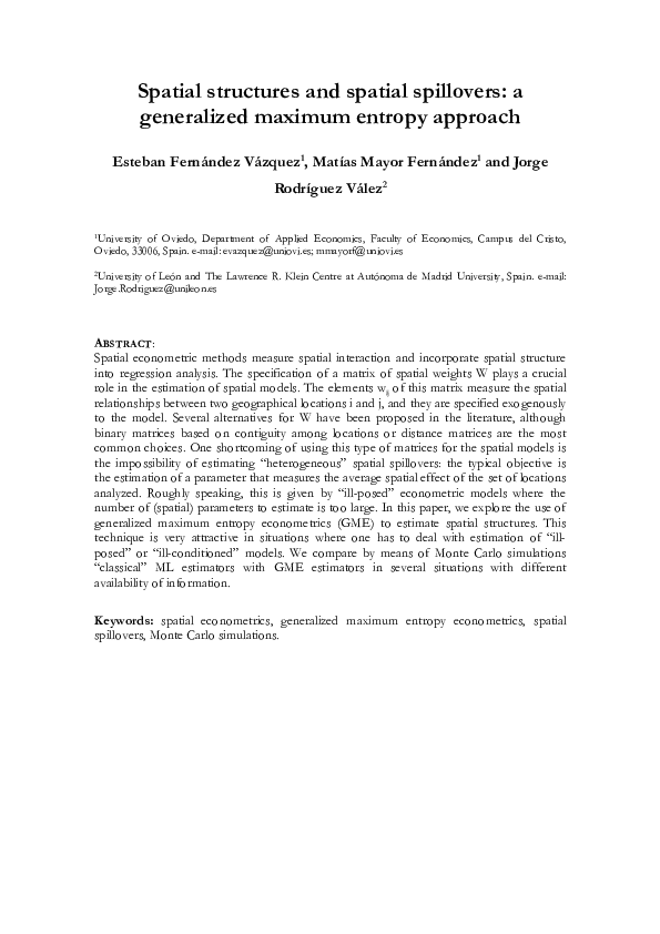 (PDF) Spatial Structures and Spatial Spillovers: A GME Approach