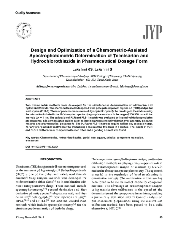 (PDF) Design and Optimization of a Chemometric-Assisted Spectrophotometric Determination of ...