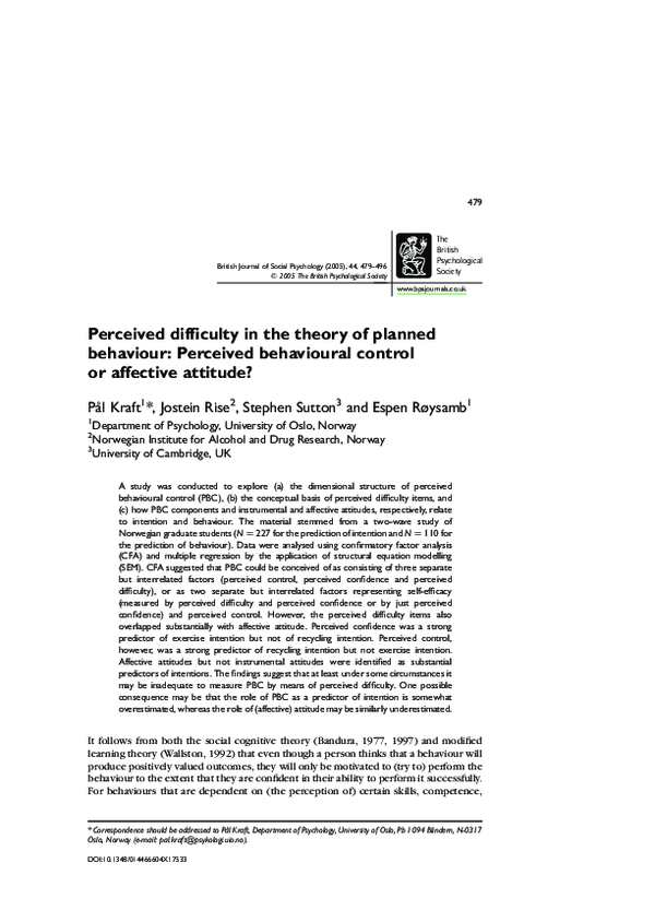 (PDF) Perceived difficulty in the theory of planned behaviour ...
