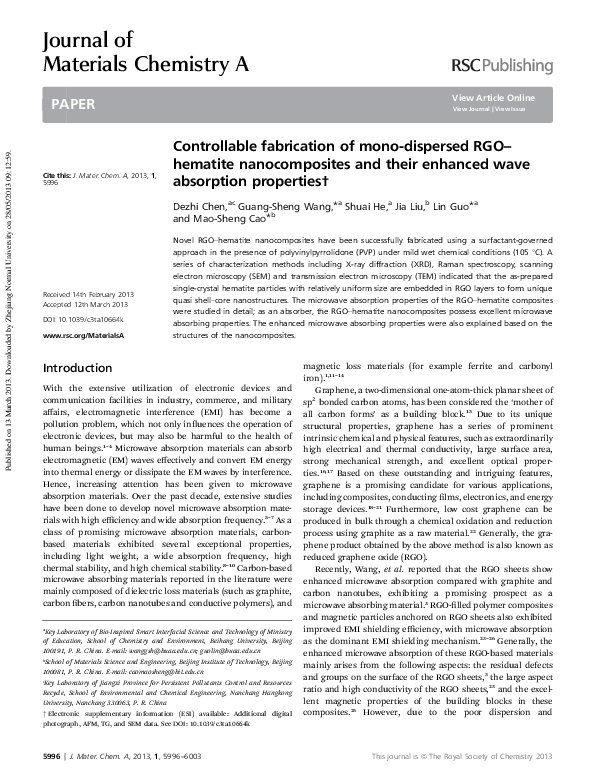 (PDF) Controllable fabrication of mono-dispersed RGO–hematite ...