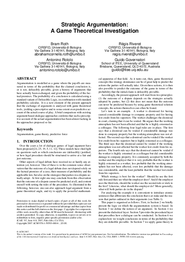 Pdf Strategic Argumentation