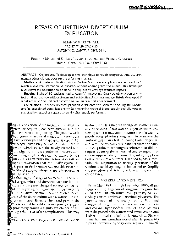 (PDF) Repair of urethral diverticulumby plication