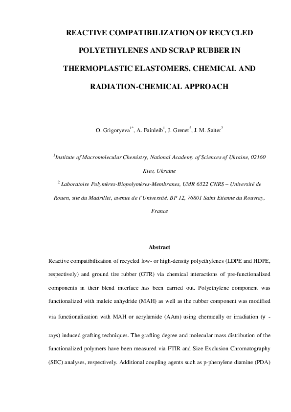(PDF) Reactive Compatibilization of Recycled Polyethylenes and Scrap ...