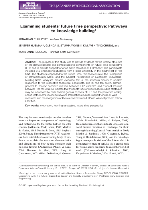 (PDF) Examining students' future time perspective: Pathways to ...