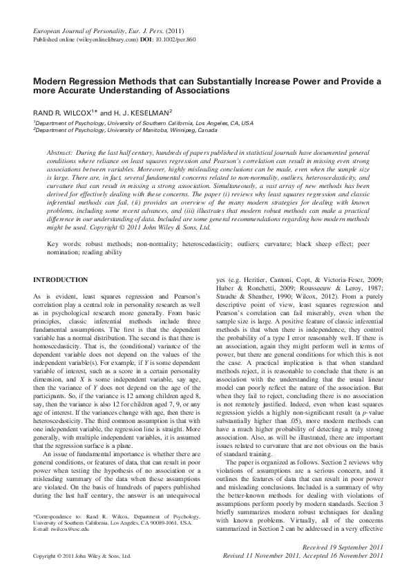 (PDF) Modern Regression Methods that can Substantially Increase Power and Provide a more ...