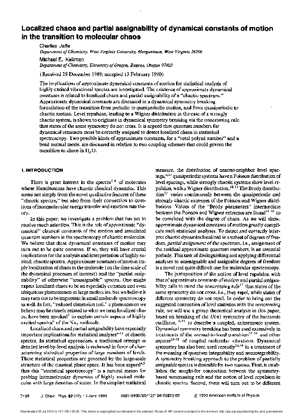 (PDF) Localized chaos and partial assignability of dynamical constants ...