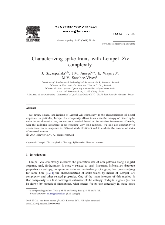 (PDF) Characterizing spike trains with Lempel-Ziv complexity