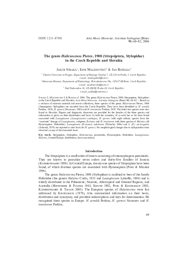 (PDF) Genus Halictoxenos Pierce, 1908 (Strepsiptera: Stylopidae) in the ...