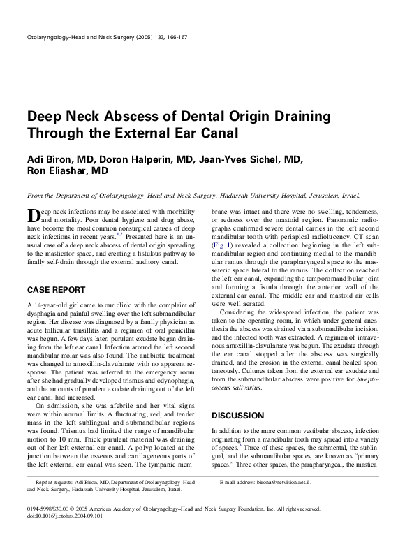 (PDF) Deep Neck Abscess of Dental Origin Draining Through the External ...