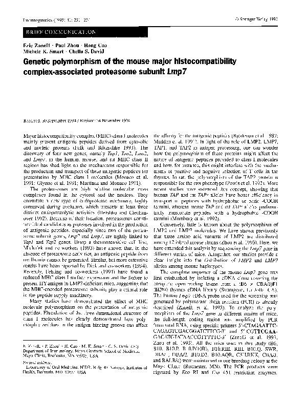 (PDF) Genetic polymorphism of the mouse major histocompatibility ...