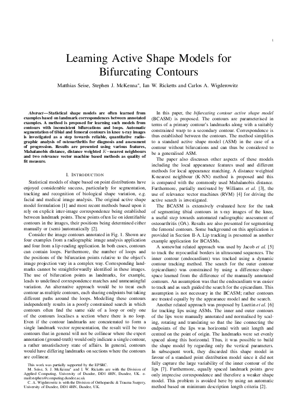 Pdf Learning Active Shape Models For Bifurcating Contours