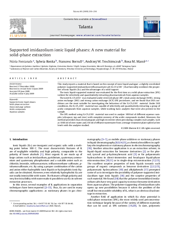 (PDF) Supported imidazolium ionic liquid phases: A new material for solid-phase extraction